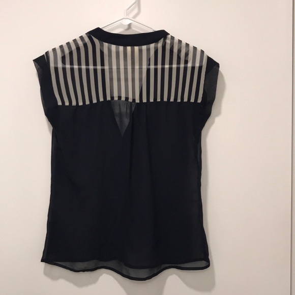 Tops | Navy Blue Sheer Button Down With Stripe Details | Poshmark
